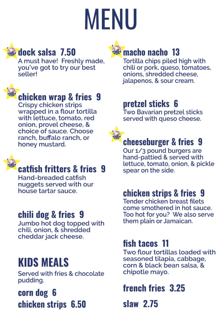 Menu - The Loading Dock - St. Louis' Only Waterfront Entertainment ...